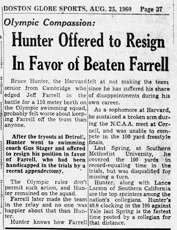 Passages: Olympian Bruce Hunter Remembered for Sportsmanship - Swimming ...