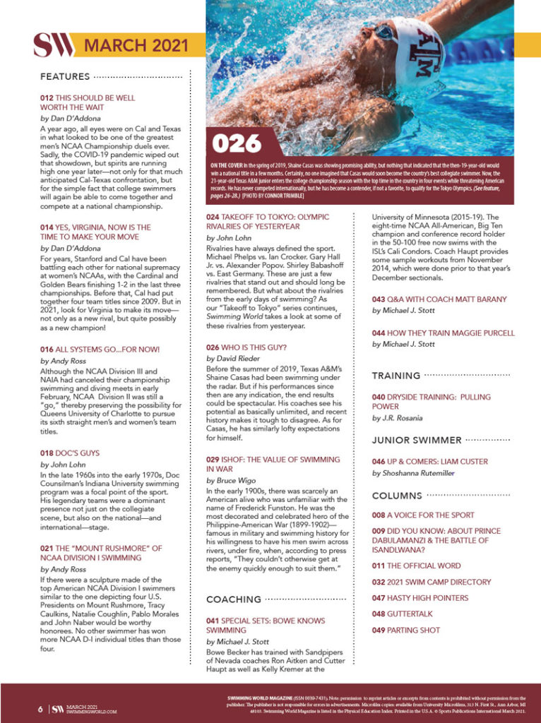 Swimming World Magazine March 2021 Issue - PDF ONLY